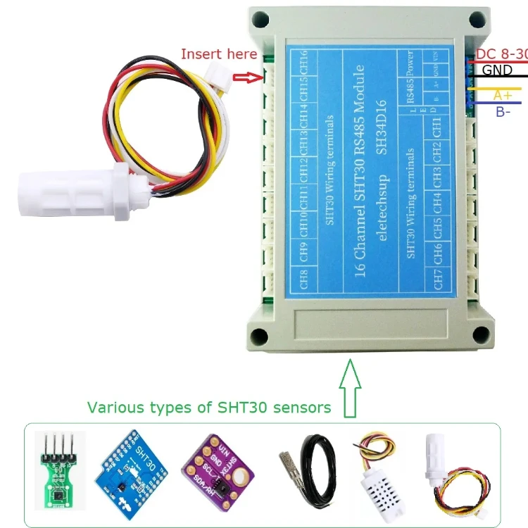 Sh34d16 16ch Rs485 Temperature & Humidity Collector Module Sht30 Sht3x ...