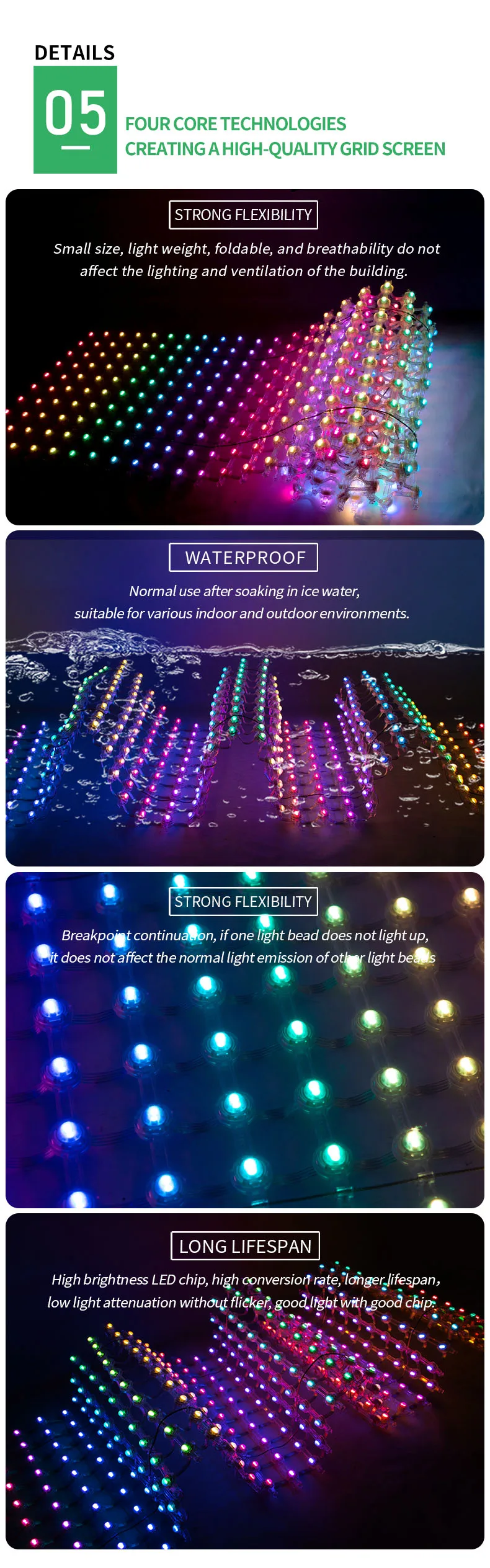 P62 Video Led Curtain Transparent Display Led Grid Screen For Building ...