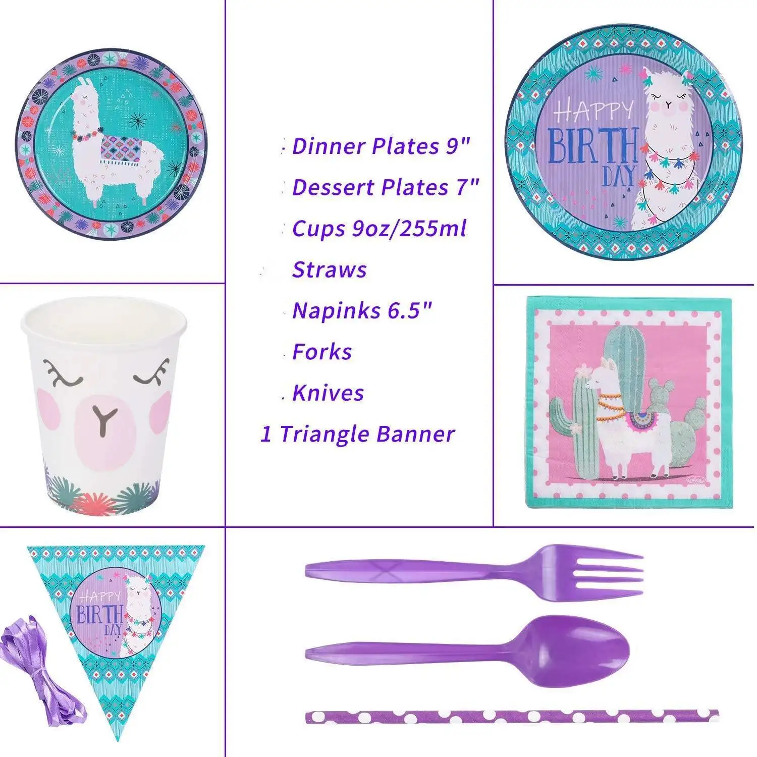 Birthday Holiday Alpaca Grass Mud Horse Paper Plate Paper Cup ...