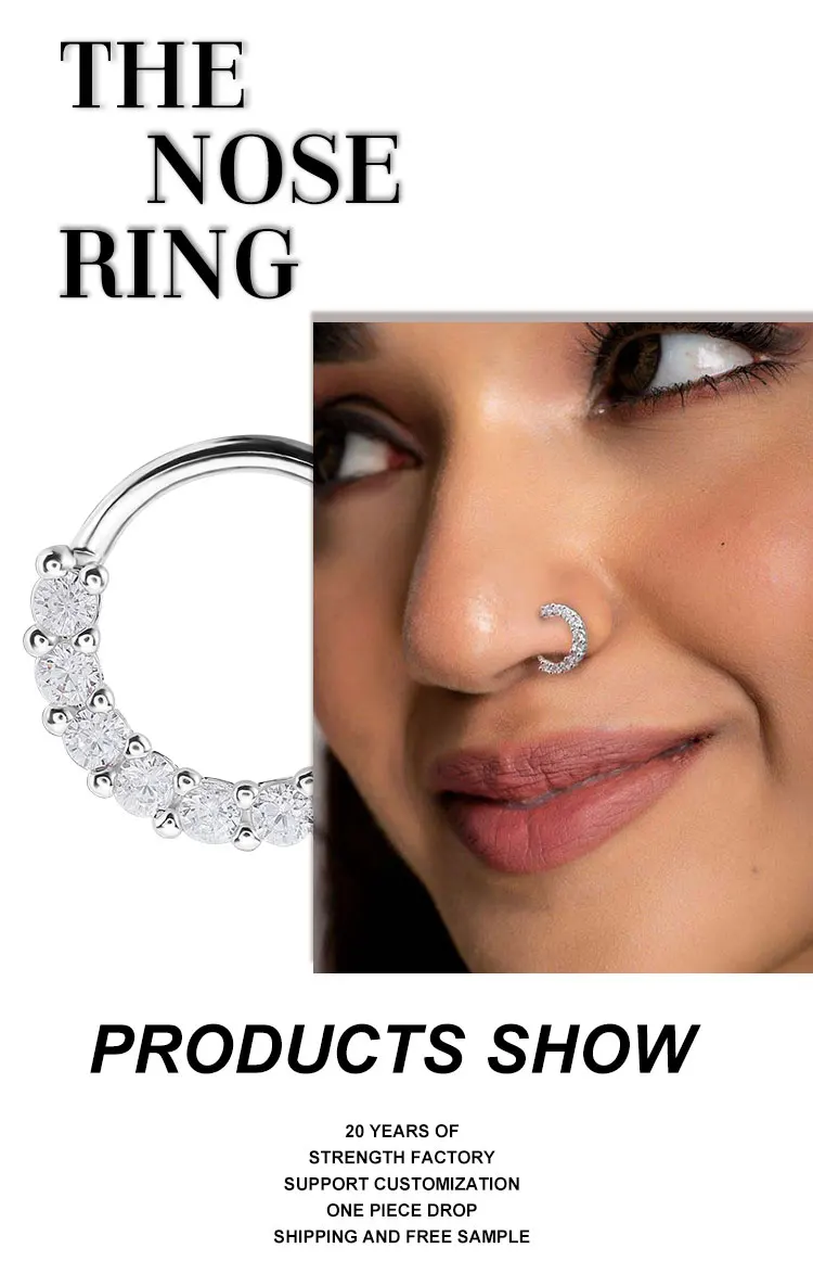 Piercing Indian Nose Ring 316 Stainless Steel Zircon