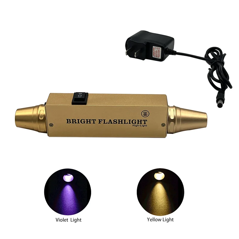 Yellow UV Flashlights Torch for Gemstone Jewelry with Rechargeable Battery 365nm Long-wave UV ...