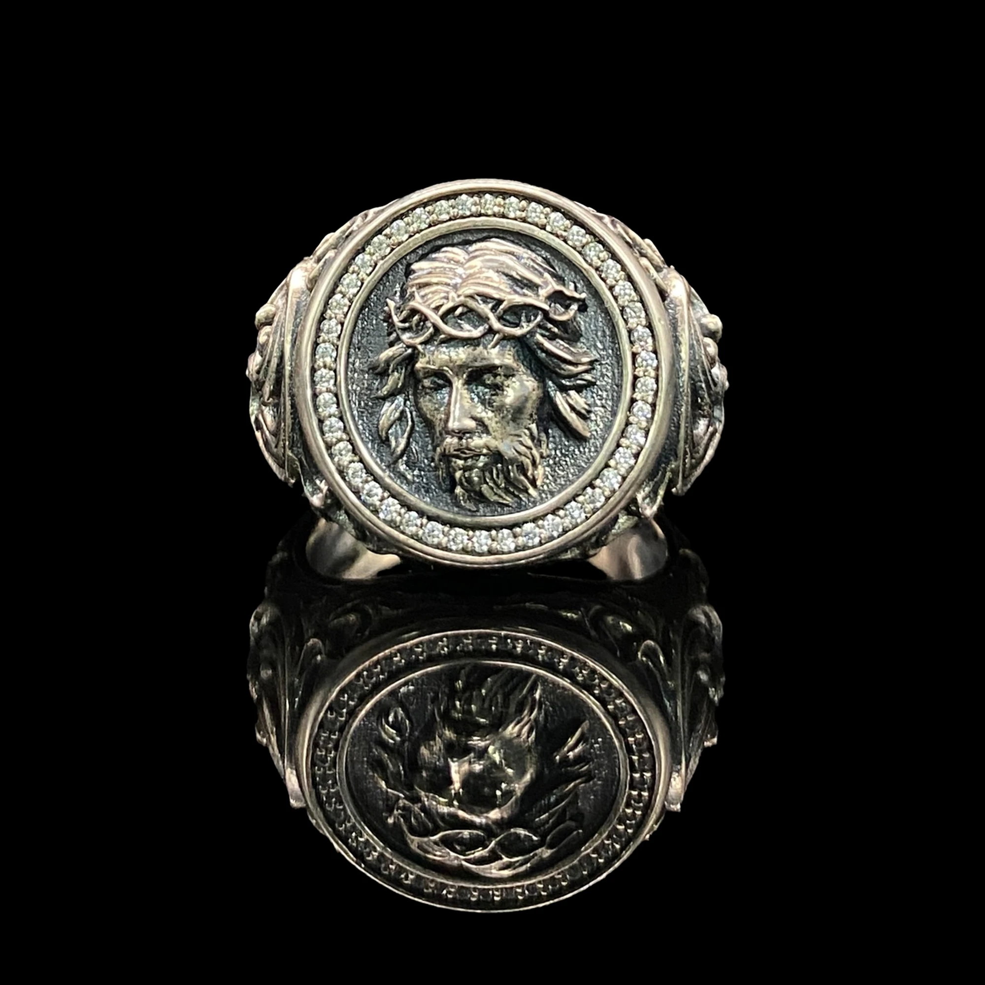 925 Sterling Silver Jesus Christ Men's Ring - Vintage Style