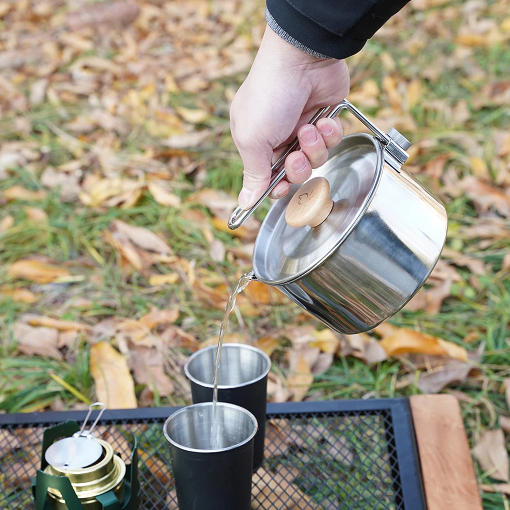 Stainless Steel Kettle Outdoor Camping Pot Teapot Portable ...