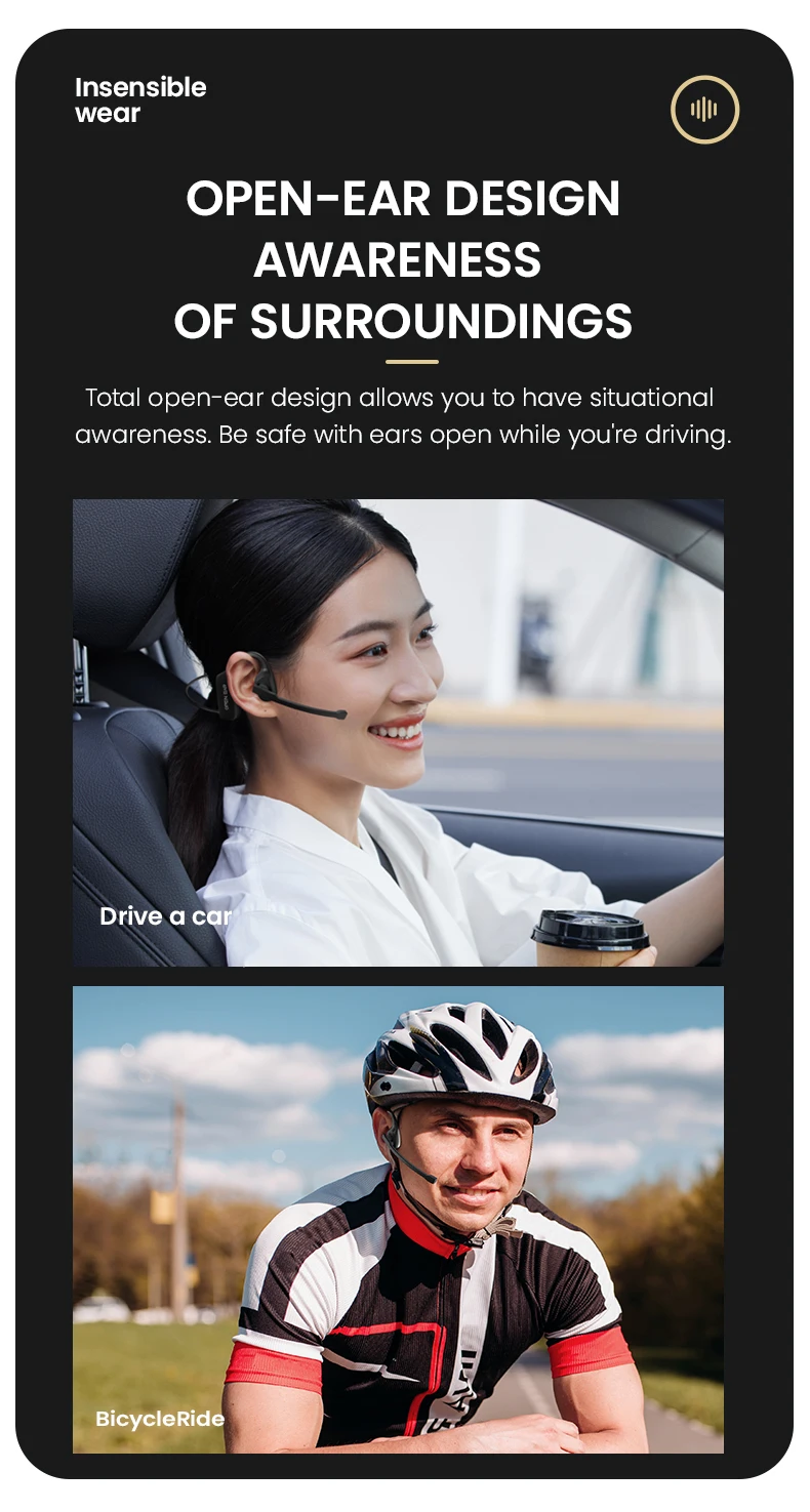 ALOVA Bone Conduction Earphones - Noise Reduction & Bluetooth V5.3