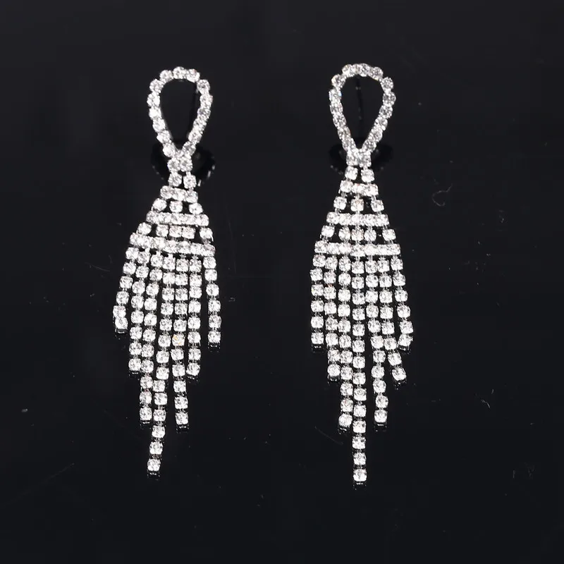 New Luxury Rhinestone Crystal Long Tassel Earrings For Women Party