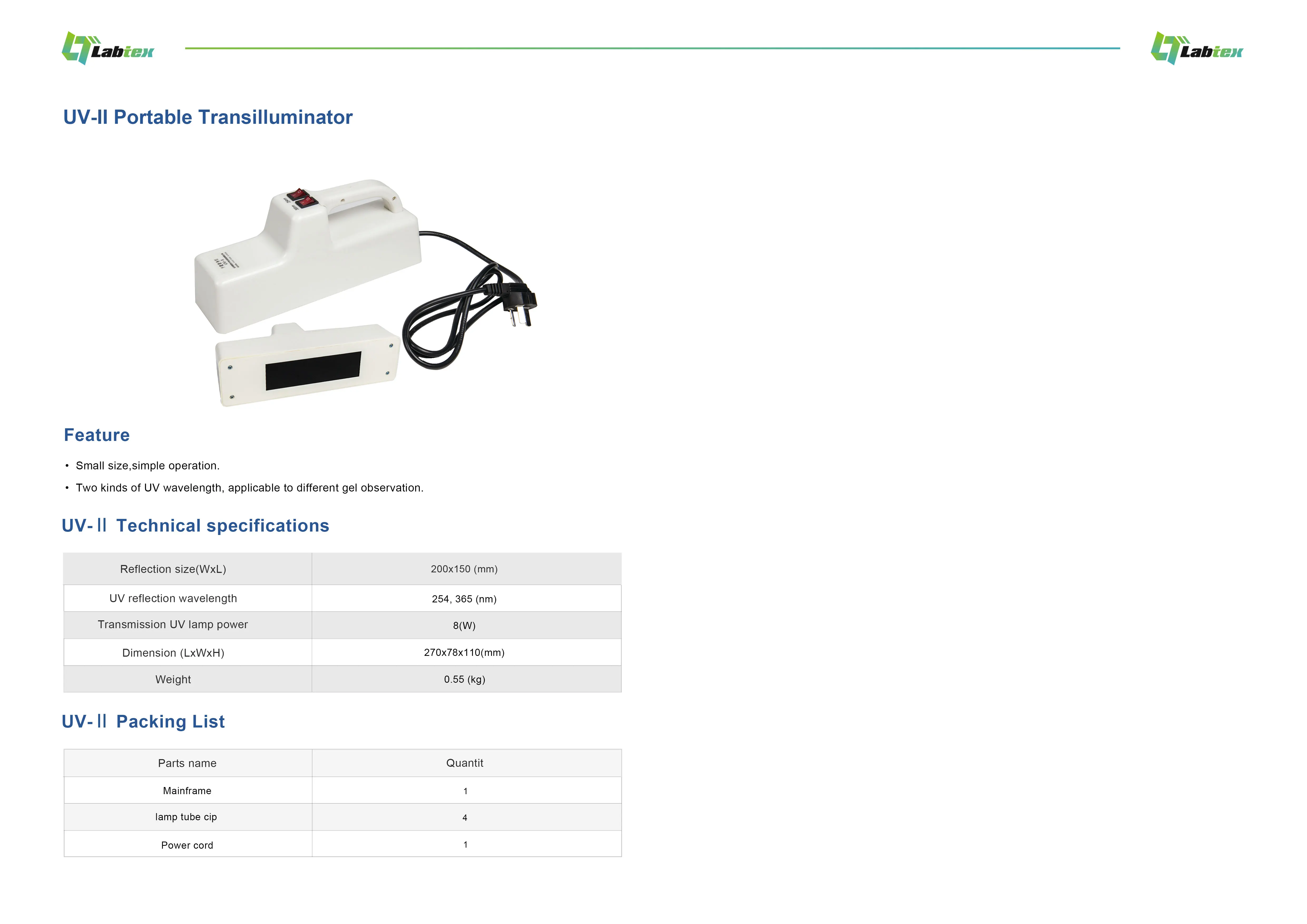 LABTEX UV-II Portable Transilluminator Laboratory Handheld Gel UV Lamp ...