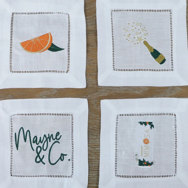 Monogrammed Linen Napkins - Hemstitch Patterned Embroidery