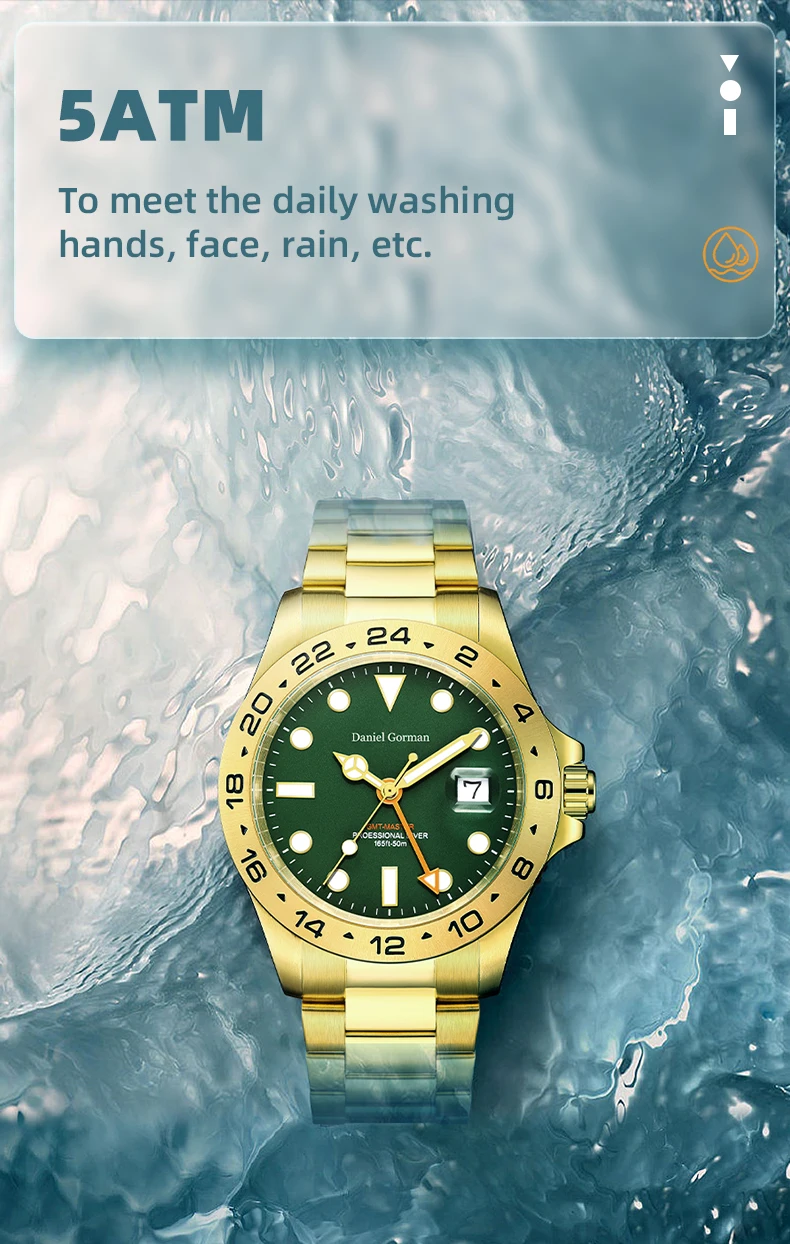 Daniel Gorman 50m Waterproof Luminous Stainless Steel Strap Luxury ...