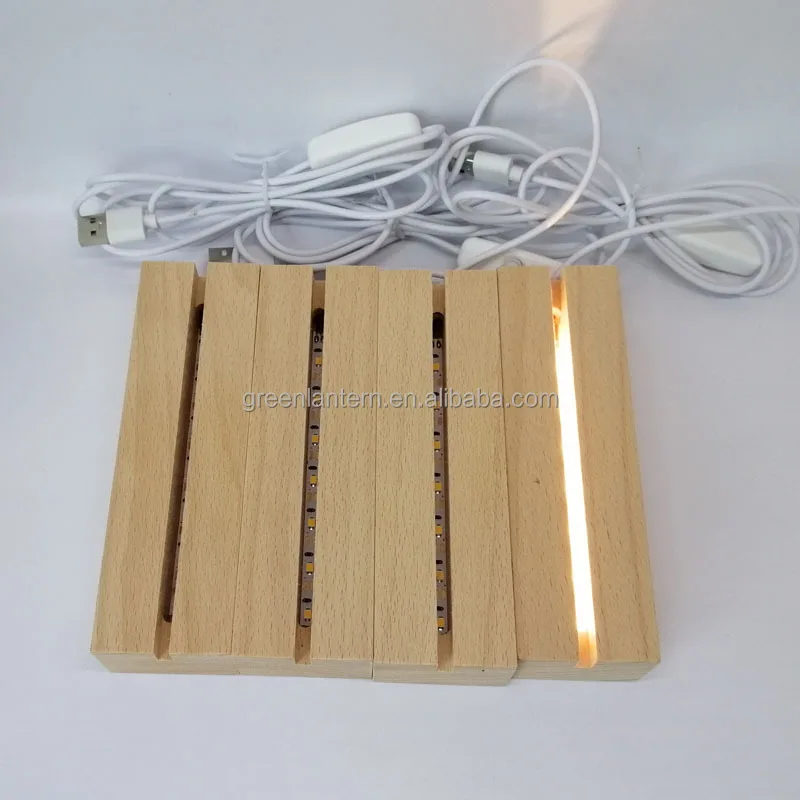 Black Walnut Luminous Base Charging Touch Sensor Led Solid Wood Night ...