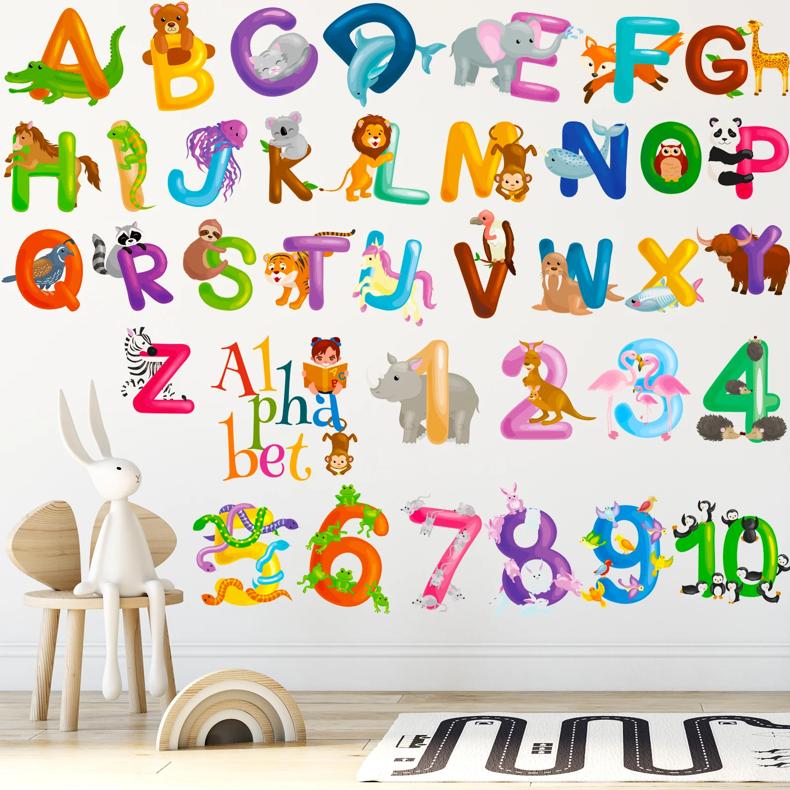 Animal Alphabet Numbers Colour Decals Stickers Kids Peel And Stick ...