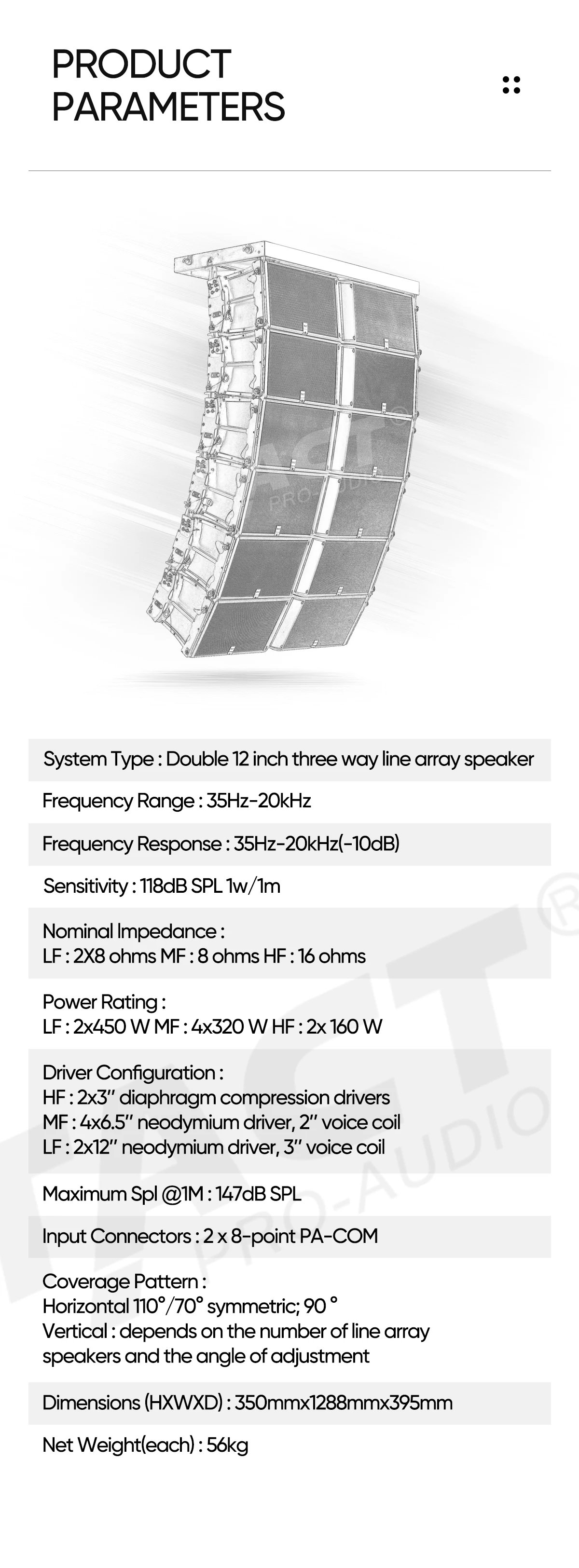 TACT Dual 12 Inch 3-Way Line Array Speaker - Outdoor Pro Sound