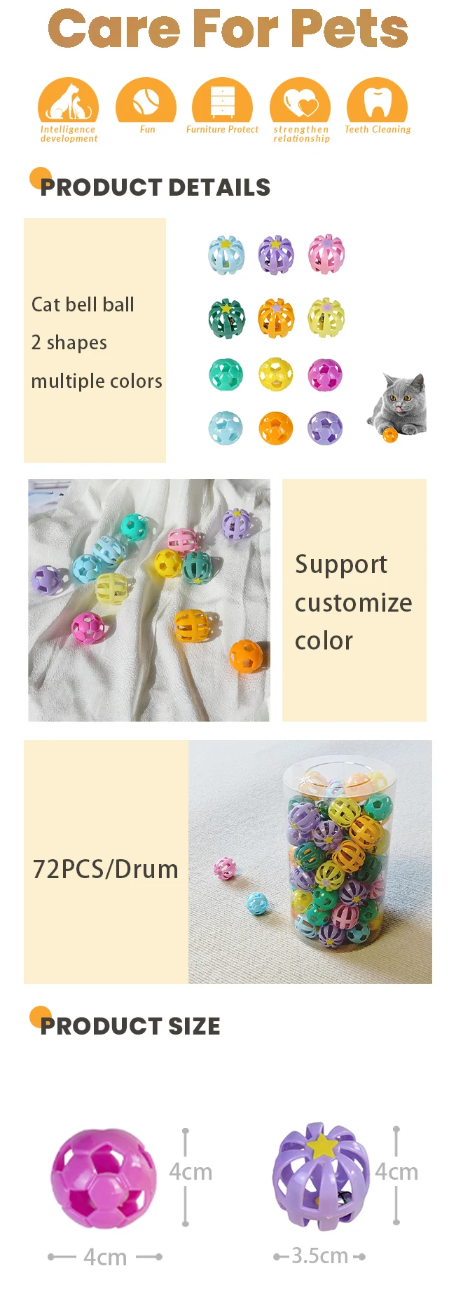 C4p Customize Color Flip Cat Play Ball Mix Colour 72pcs Interactive Cat ...