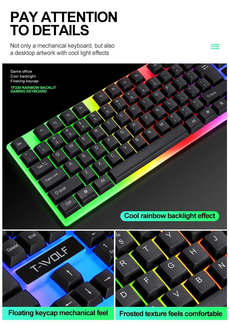 Newest Tf230 Gaming Backlit Keyboard Mouse Combos Ergonomic Mute ...