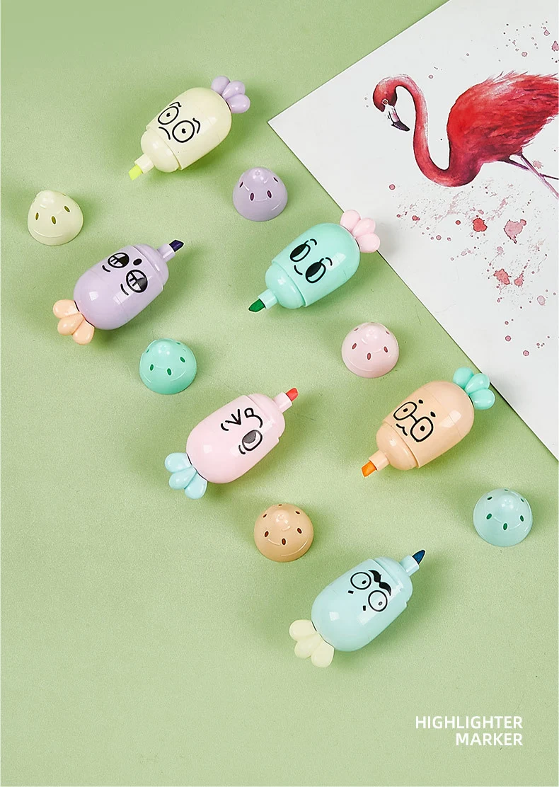 Small Highlighter 6 Colors Cute Kawaii Markers Stationery Office School ...