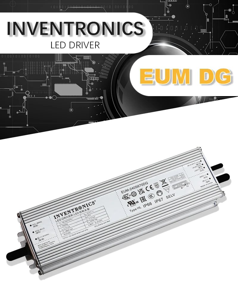 Inventronics EUM-Dx Series 30W-240W LED Driver 100-240Vac Class 2 IP67 ...