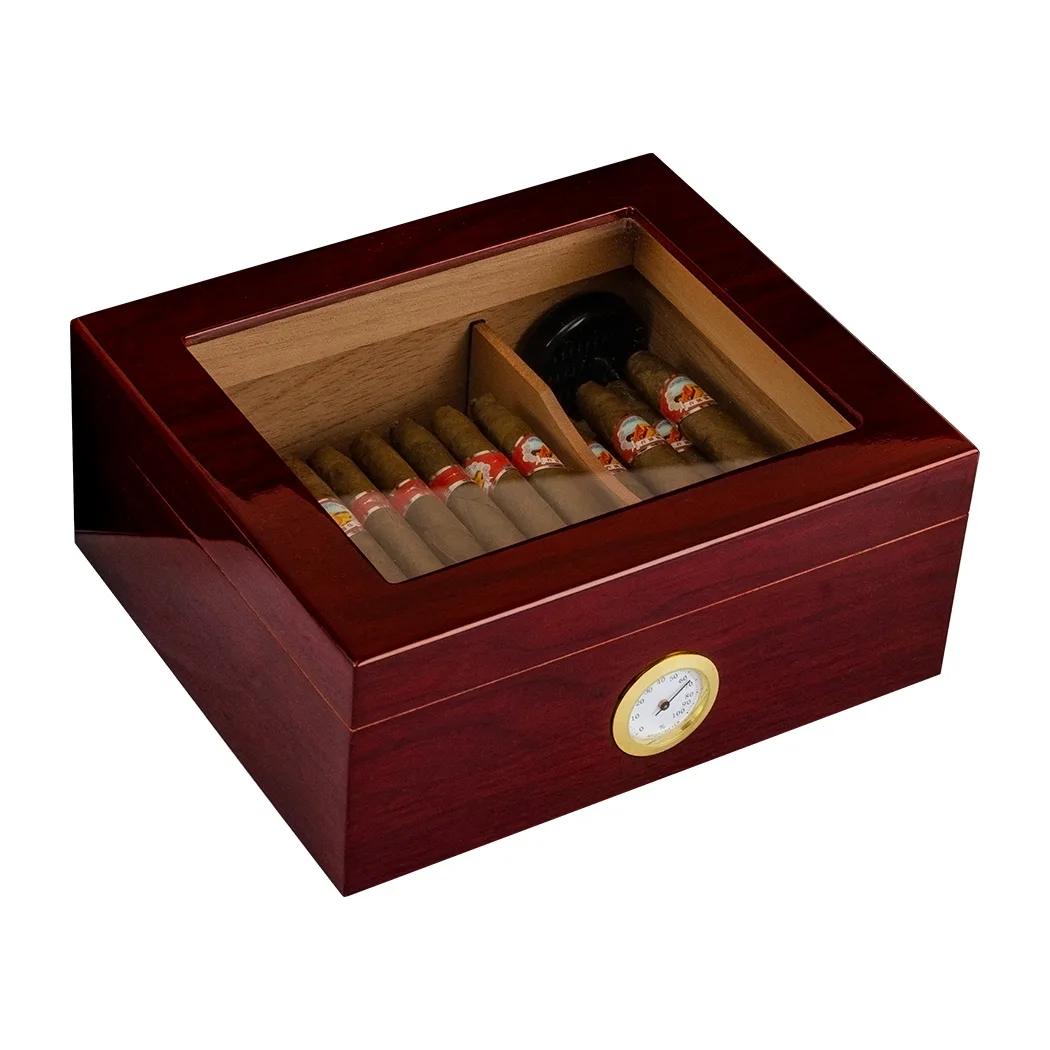 Custom Wooden Boxes Glasstop Humidor Cigar Box With Hinges Piano ...