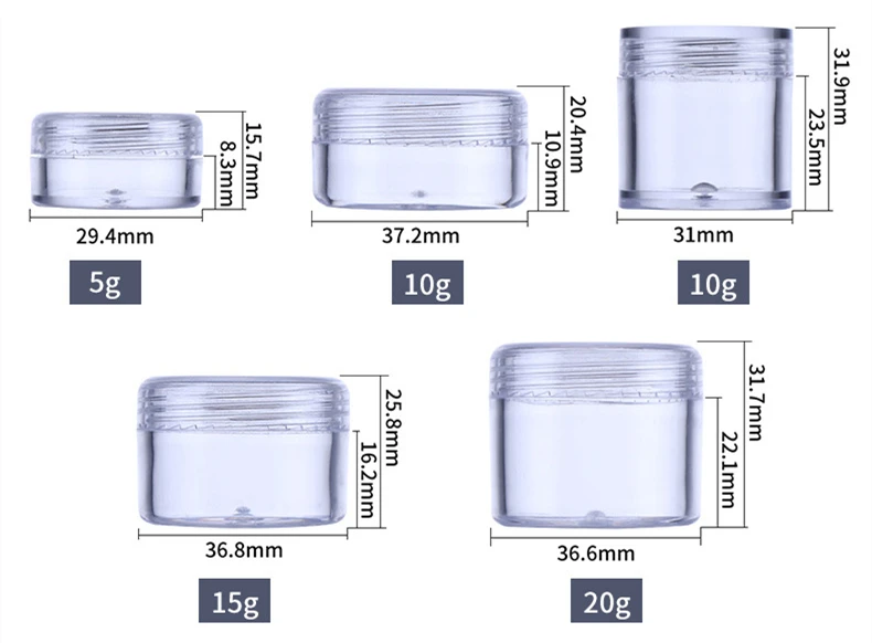 5g 10g 15g 20g Homay High Quantity Clear Plastic Jars