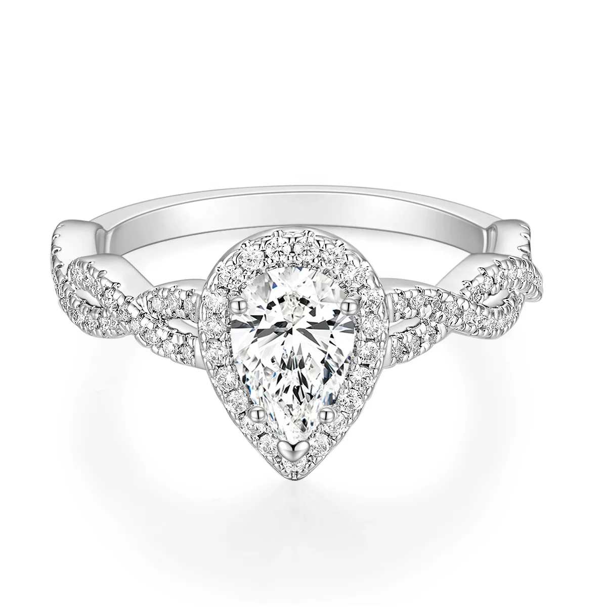 1.5CT Engagement Ring Teardrop Cubic Zirconia Wedding Band Halo Twisted ...