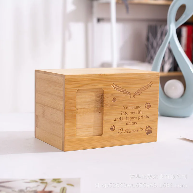 Bamboo Pet Memorial Urn for Ashes Cat Dog Memory Box with Photo Frame ...