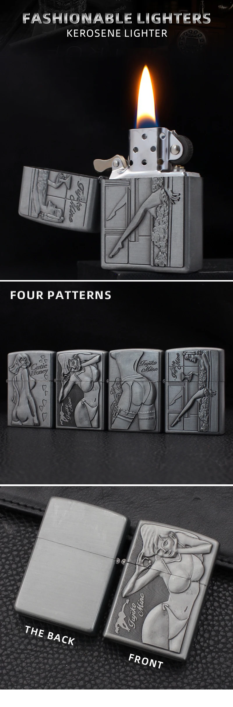 Jt6144 New Beauty Relief Craft Lighter Metal Retro Kerosene Grinding ...