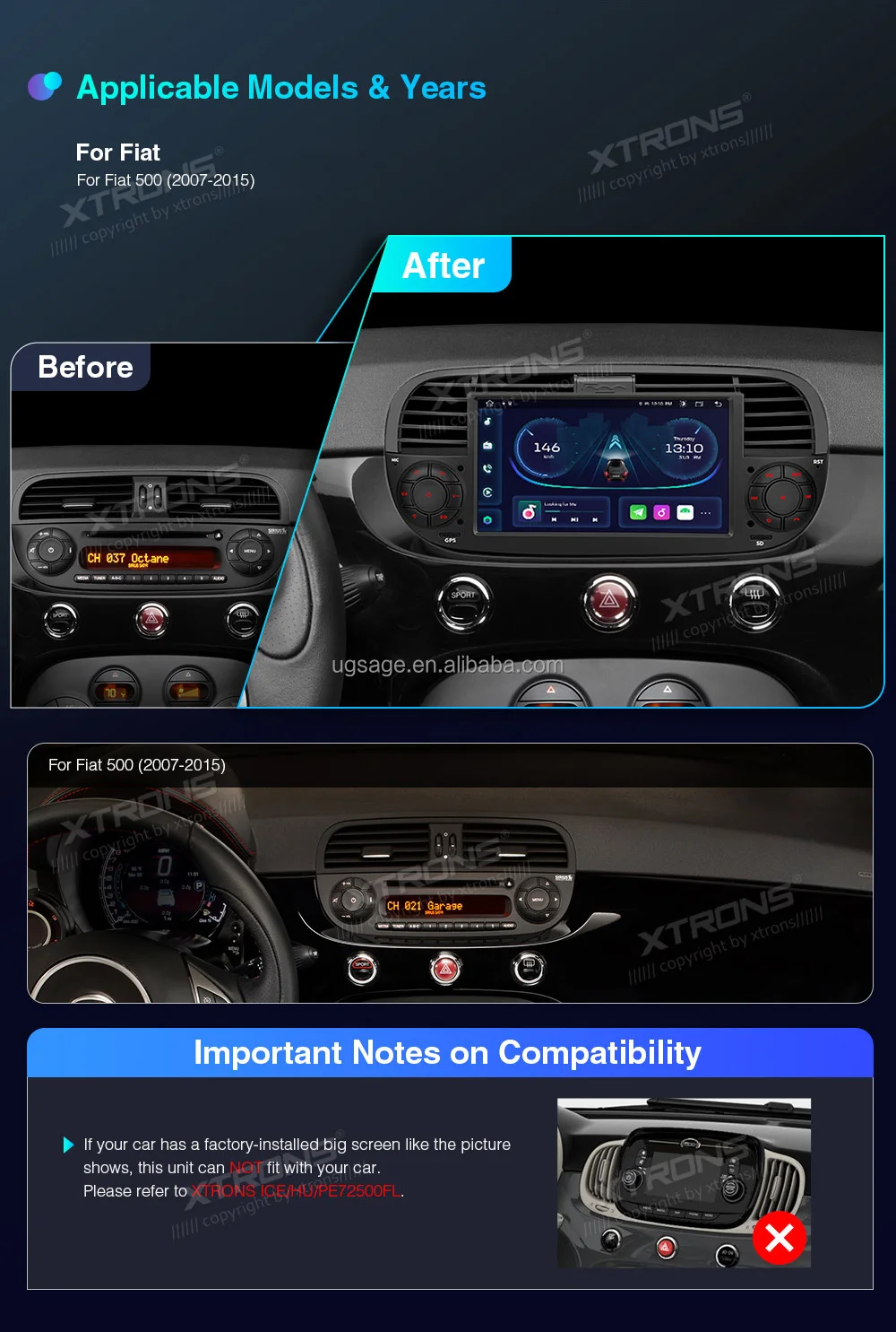 Xtrons 7 Inch Android 12 Single Din Car Multimedia Player For Fiat 500 ...