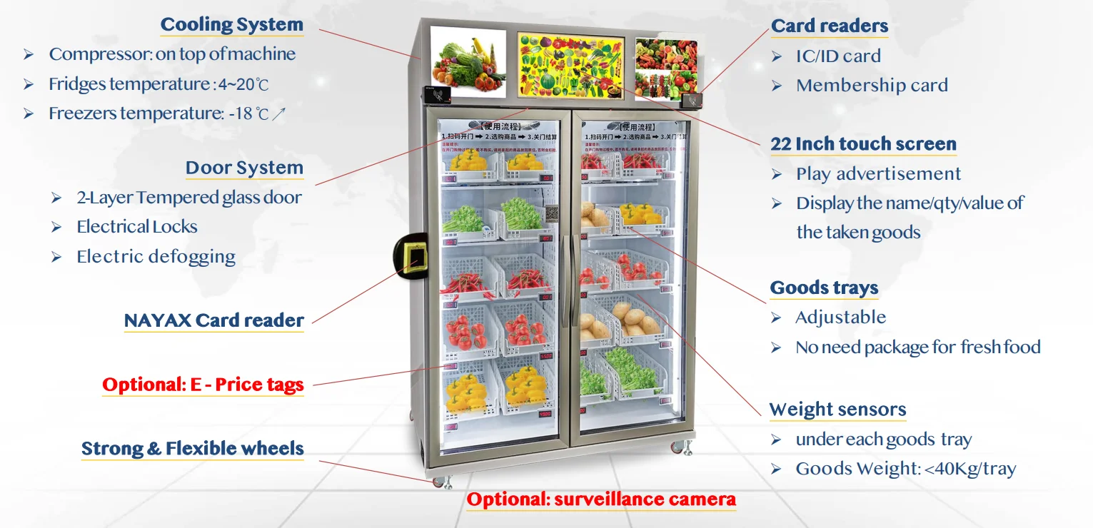 Fresh Fruit Vegetable Smart Fridge Vending Machines for Retail Items ...