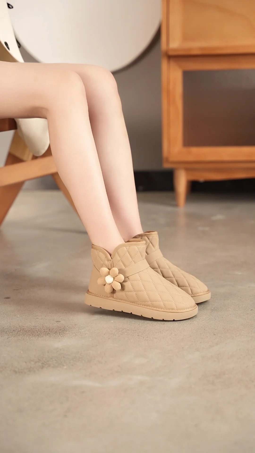 Dusto Sweet Wind Low Heel Flat Bottom Sleeve Short Boots Round Head ...