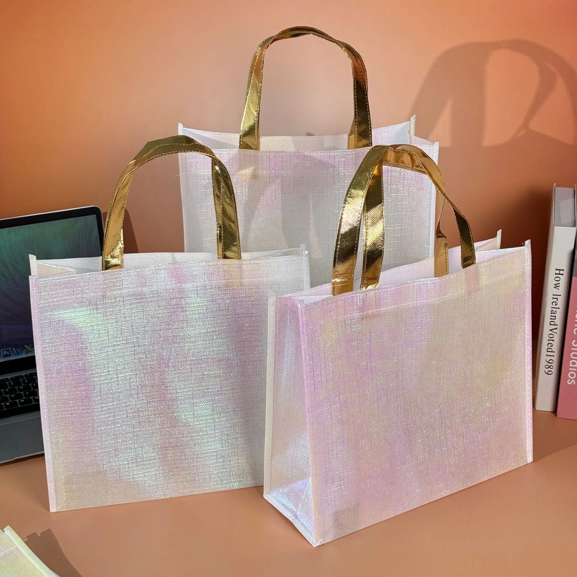 Eco-friendly Metallic Shining Laminated Reusable Custom logo pp Non ...