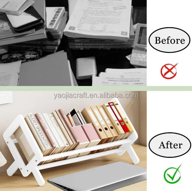 Modern White Desktop Bookshelves Storage Rack Wood Tilting Bookcase For ...