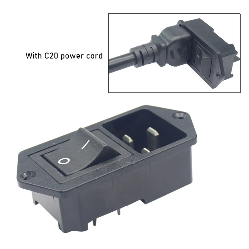 AC Outlet Socket 250V 20A - Black Screw Mount C20 Male Connector with ...