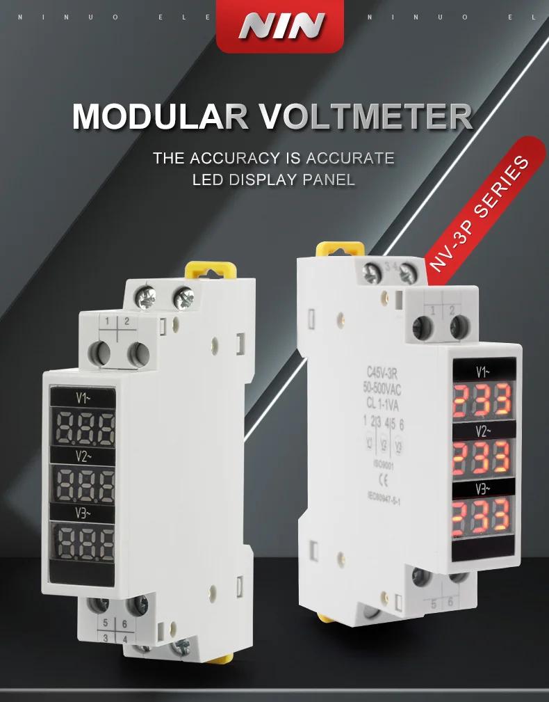 Din Rail Mount Three Phase Voltage Meter Ac 80-500v Mini Modular ... Din Rail Mount Three Phase Voltage Meter Ac 80-500v Mini Modular ...