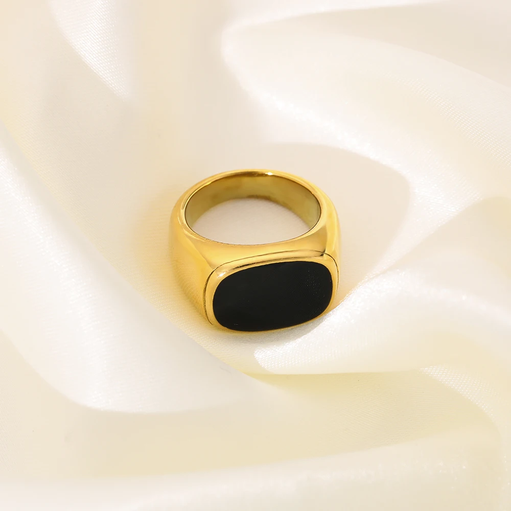Ins Big Square 18k Gold Pvd Plated Stainless Steel Black Enamel Onyx ...