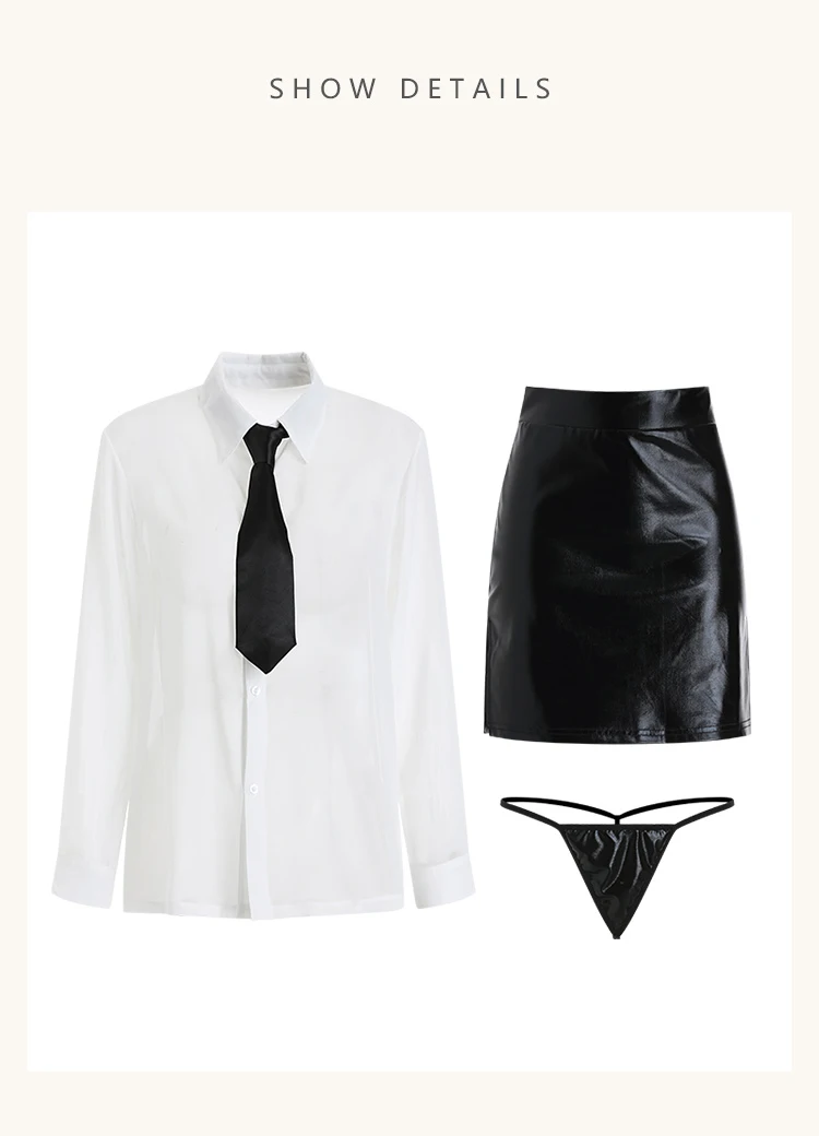 Sexy Costume Ol Secretary Uniform White Blouse With Tie And Black Mini ...