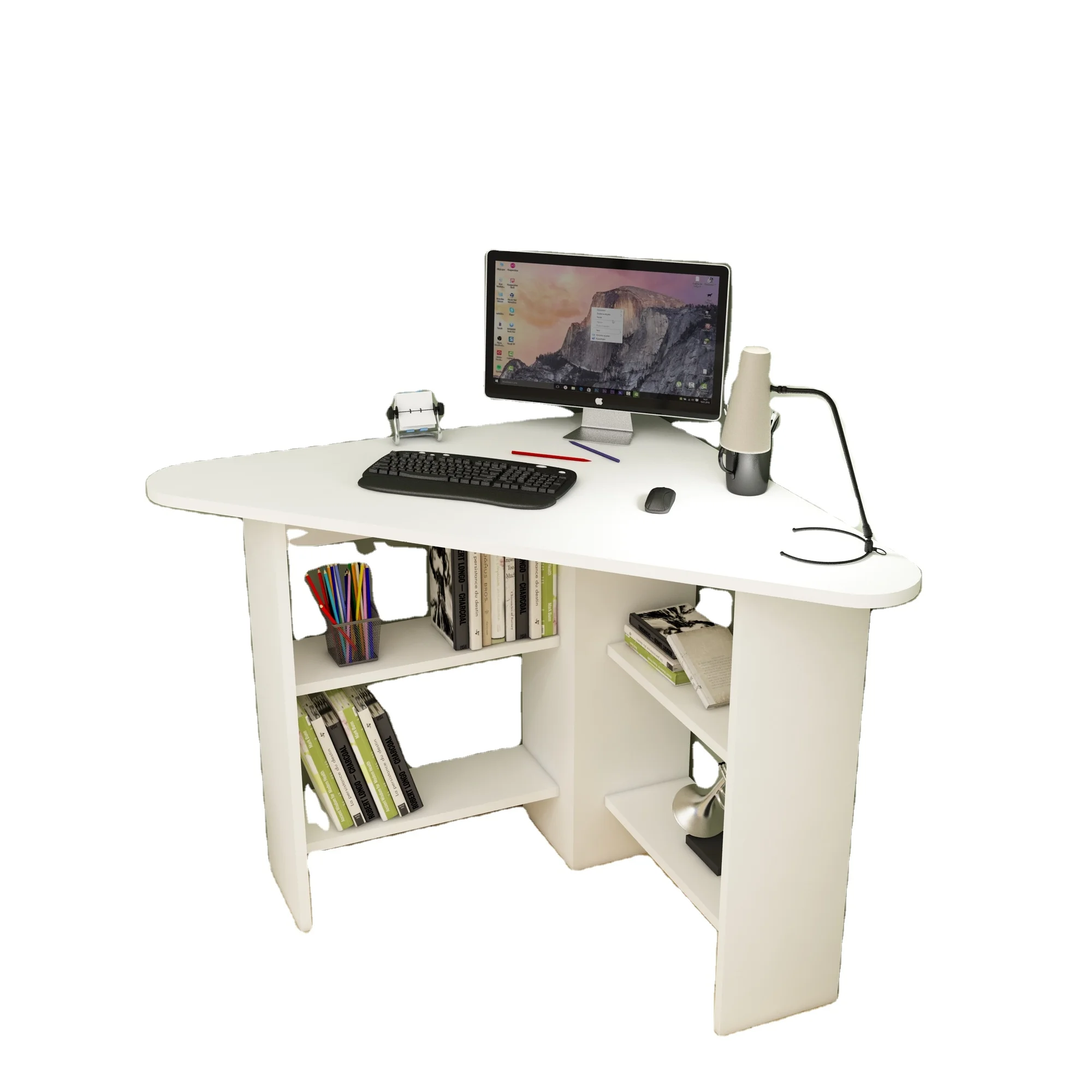Triangle Wooden Corner Computer Desk With Shelves Small Writing Study ...