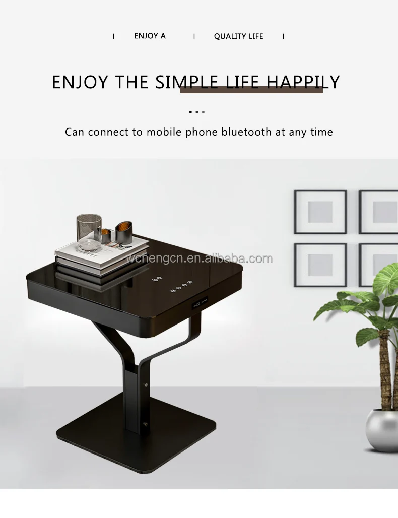 Modern White Glass Top Table with USB Charging & Speakers