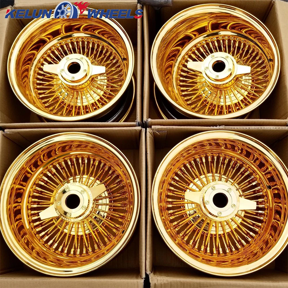 Lowrider 14x7 Reverse 100 Chrome Rims 13 Inch Rims Gold Wire Wheels ...