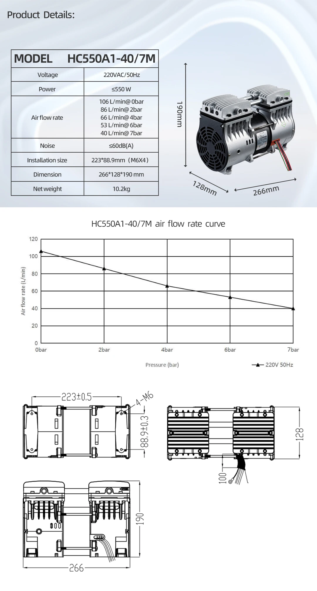 Hot Sale 3/4hp Oil Free Piston Air Compressor Pump 220v Electric Air Compressor Compressor For ...