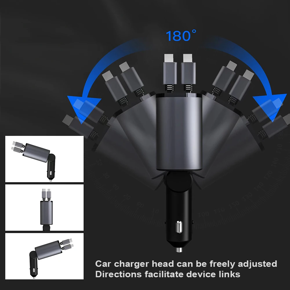 Dual Pull-Out Retractable Cable 4-in-1 Car Charger - 60W