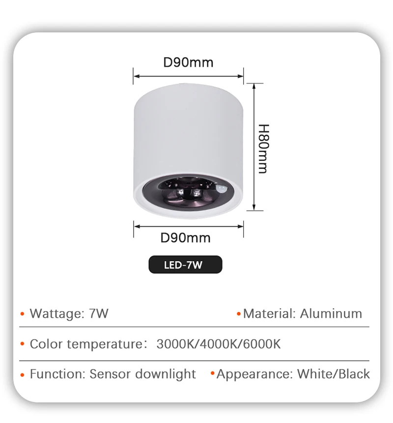 Surface Mounted Spotlight With Human Sensor Led Ceiling Lamp Cob Anti ...