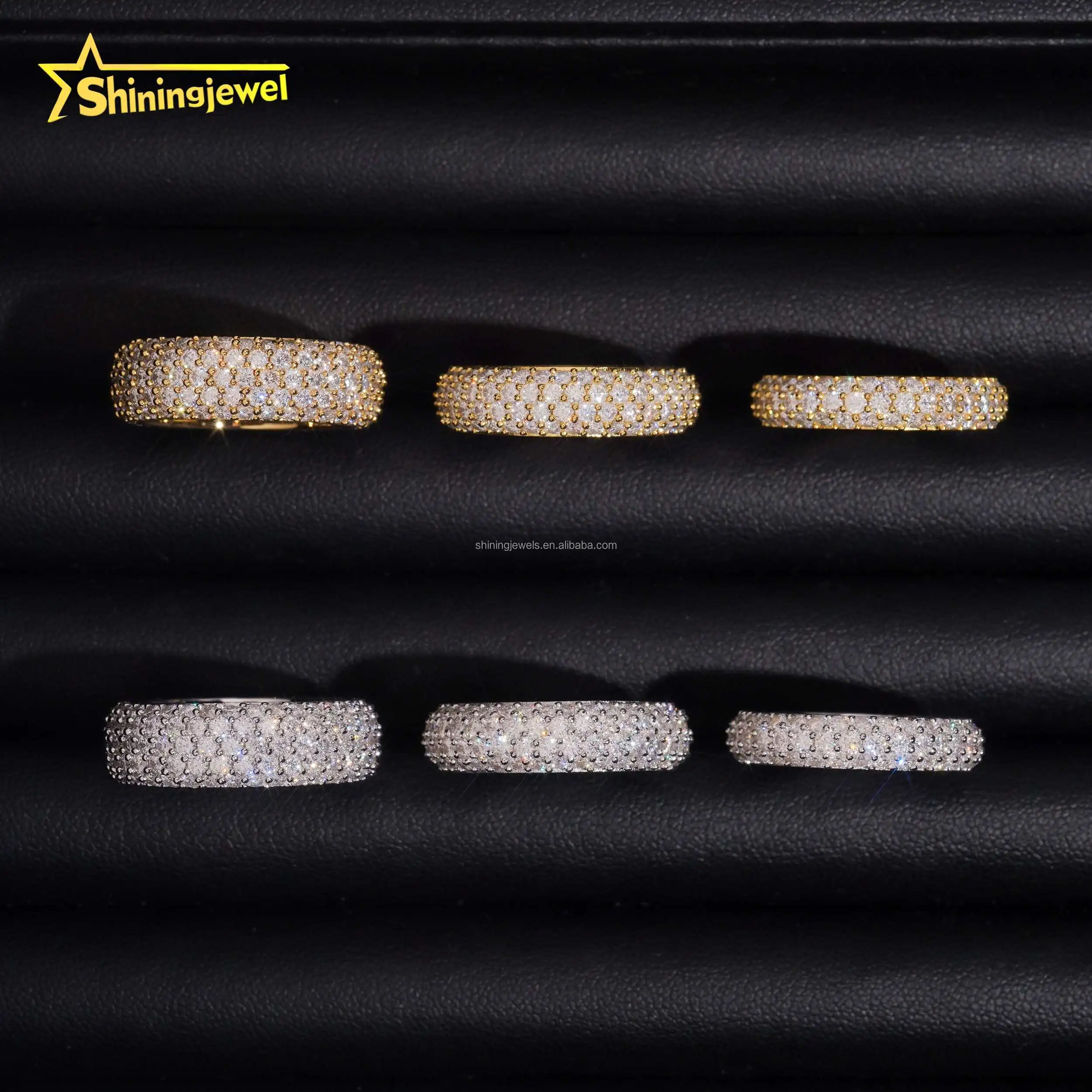 Fully Iced Out 3 to 5 Rows Moissanite Rings Men Women Hip Hop Jewelry ...
