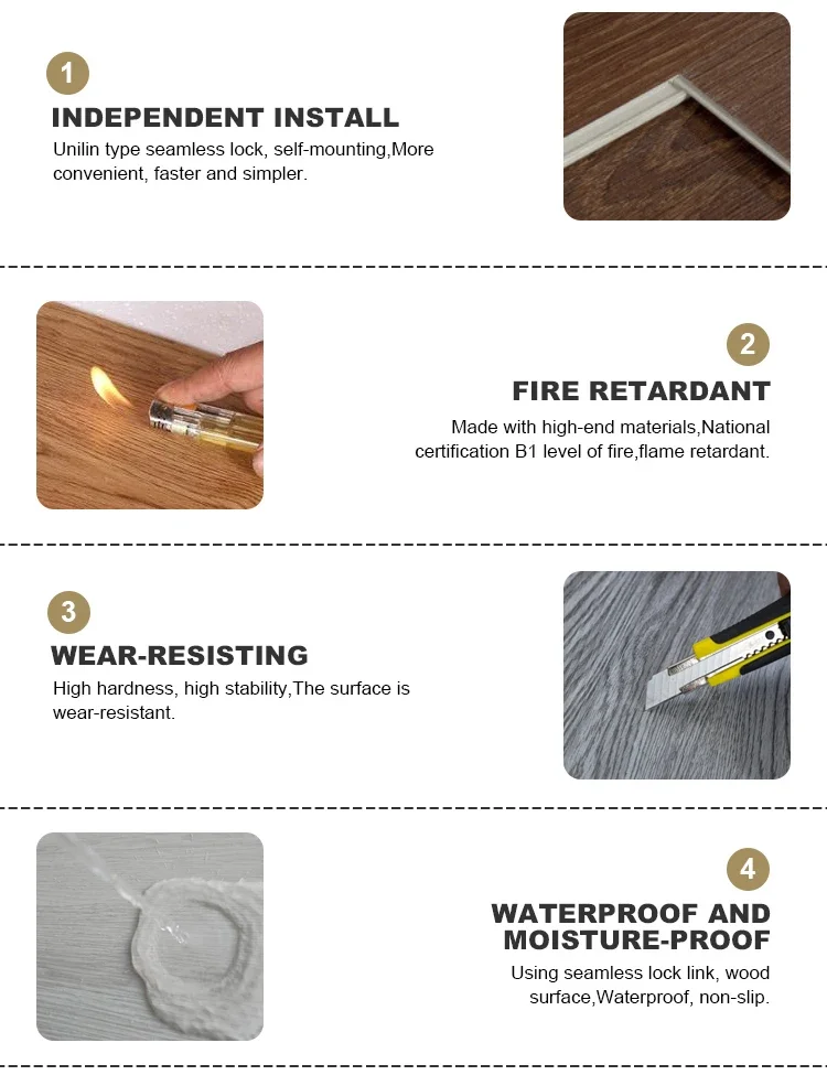 4mm 5mm 6mm 7mm 8mm Waterproof Wood Grain Pvc Click Lock Spc Flooring ...