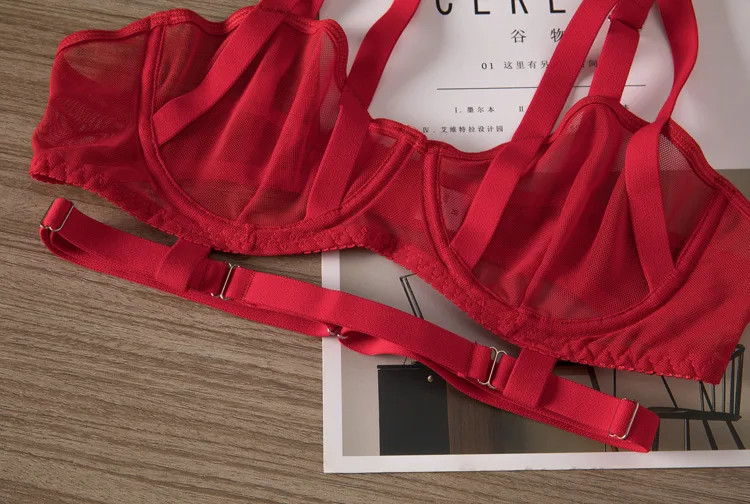 Sexy Mesh Bra And Panties Set For Women Strappy Style Solid Wired No ...