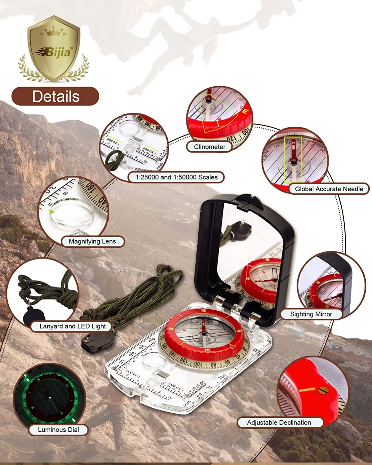 Orienteering Map Compass -Sighting Mirror Compass with Adjustable ...
