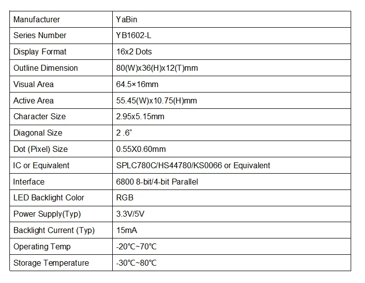 Character Lcd 1602 16x2 2x16 Lcd With Rgb Backlight Size:80x36 Mm - Buy ...