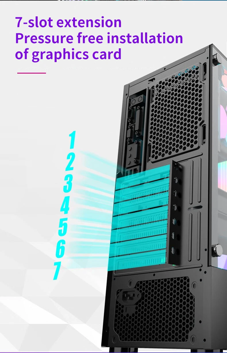 Full Tower Gaming Desktop Case with Tempered Glass & RGB