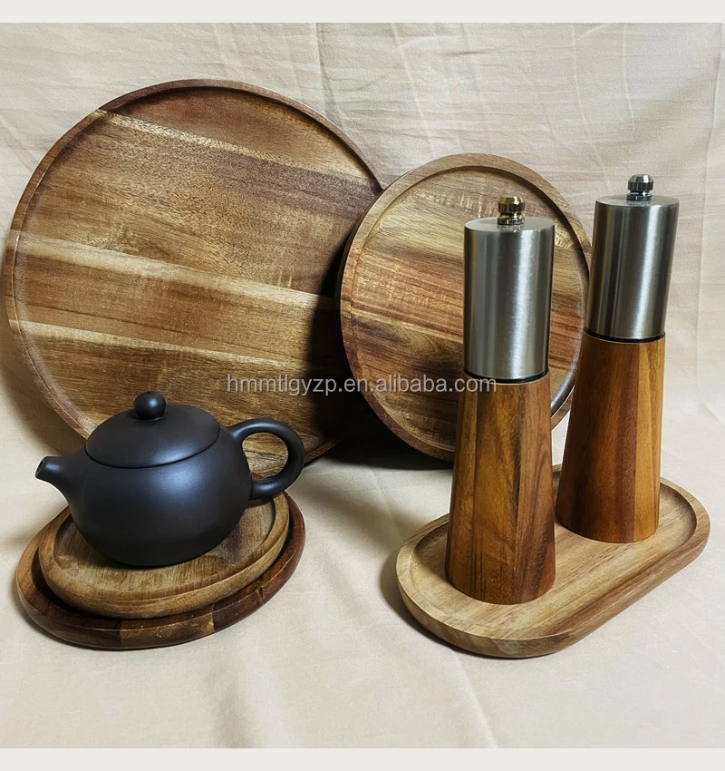 Japanese Acacia Wood Plate Creative Round Solid Wood Tray for Dried ...