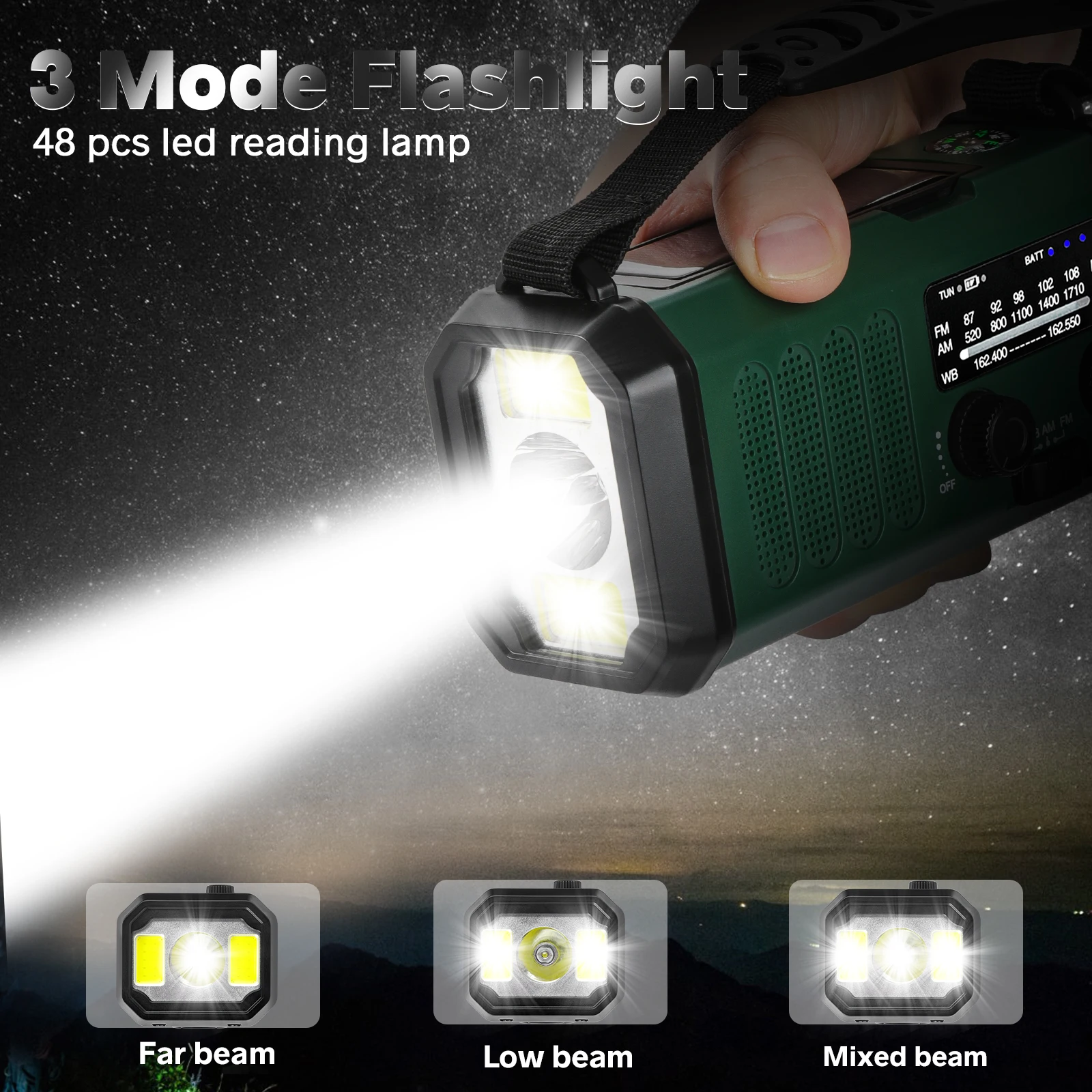 Weather Forecast Radio - Portable, Solar Powered Flashlight