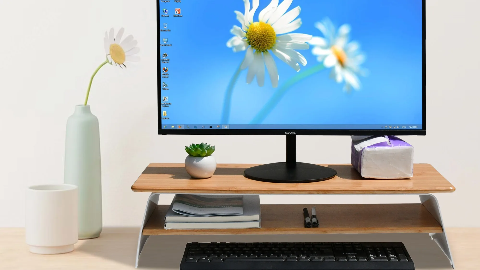 Smart Bamboo Foldable Monitor Stand Riser Wooden Computer Desk With ...