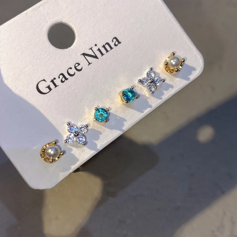 Fashion Women Bling Stud Earring Set Dainty 925 Sterling Silver Post ...