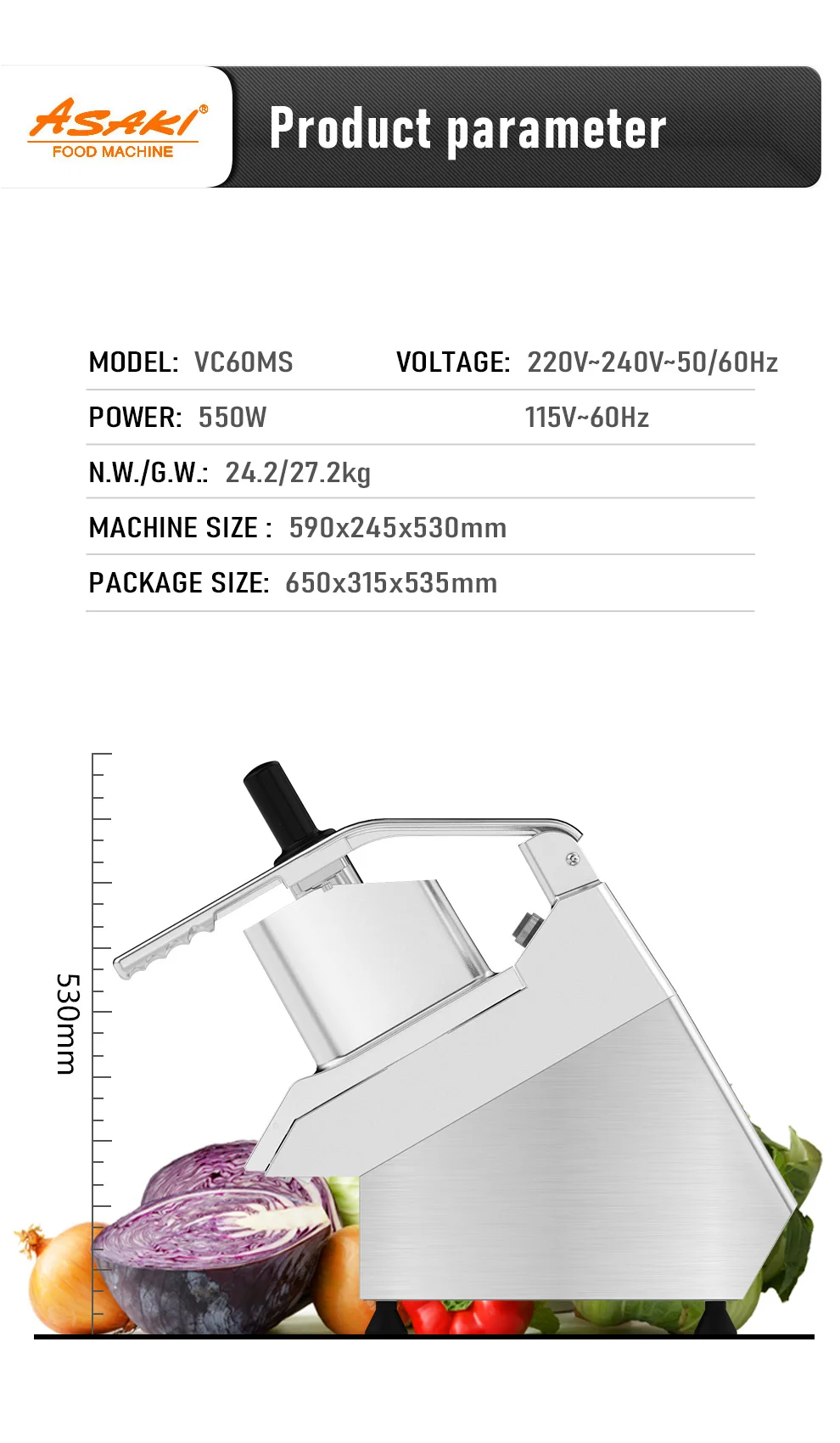 ASAKI Electric Vegetable Slicer - Multifunctional Food Processor